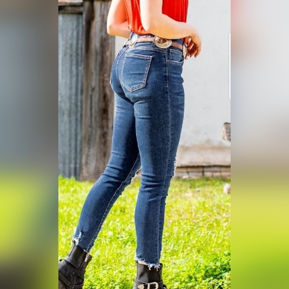 Lucky & Blessed | Jeans | Lb Distressed Serape Patch Skinny Jeans | Poshmark